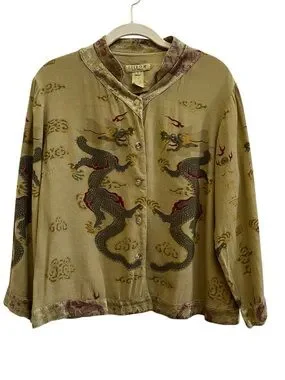 Citron | Tops | Citron Santa Monica Dragon Print Vintage Blouse Rayon ...